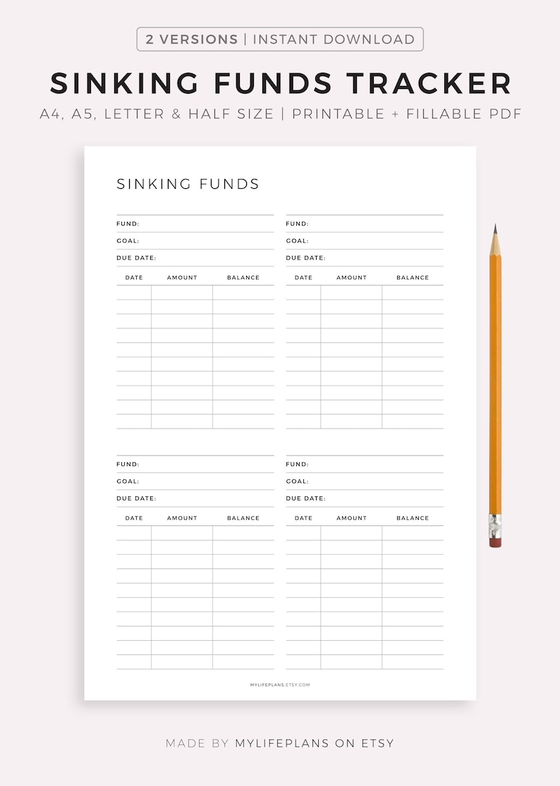 Sinking Funds Tracker Printable Savings Challenge Savings - Etsy