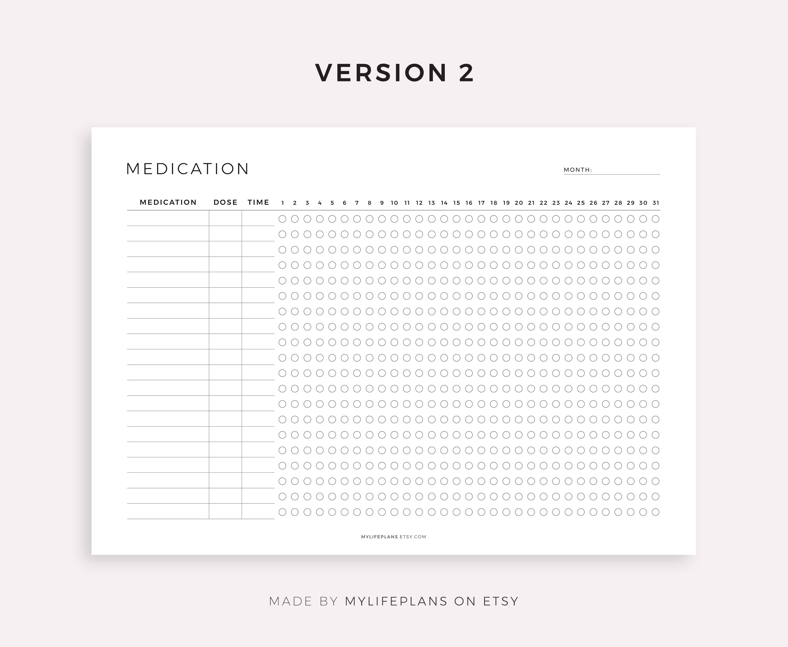 Monthly Medication Tracker Printable Medication Schedule - Etsy UK