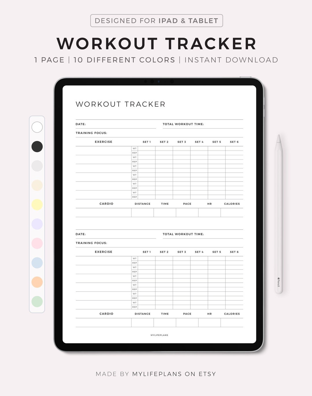 Digital Workout Tracker, Daily Exercise Log, Fitness Journal, Workout ...
