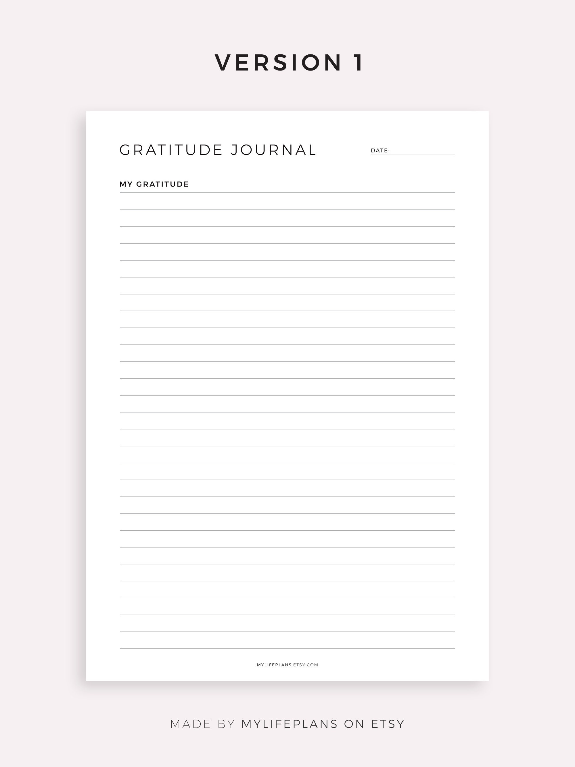 Simple Gratitude Journal Printable Template, Gratitude Notebook ...