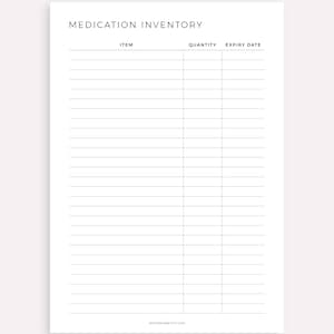 Medication Inventory Printable Template, A4/a5/letter/half Size ...