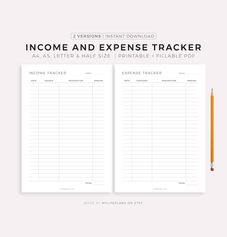 Income & Expense Tracker, Monthly Budget Planner Printable, Financial ...