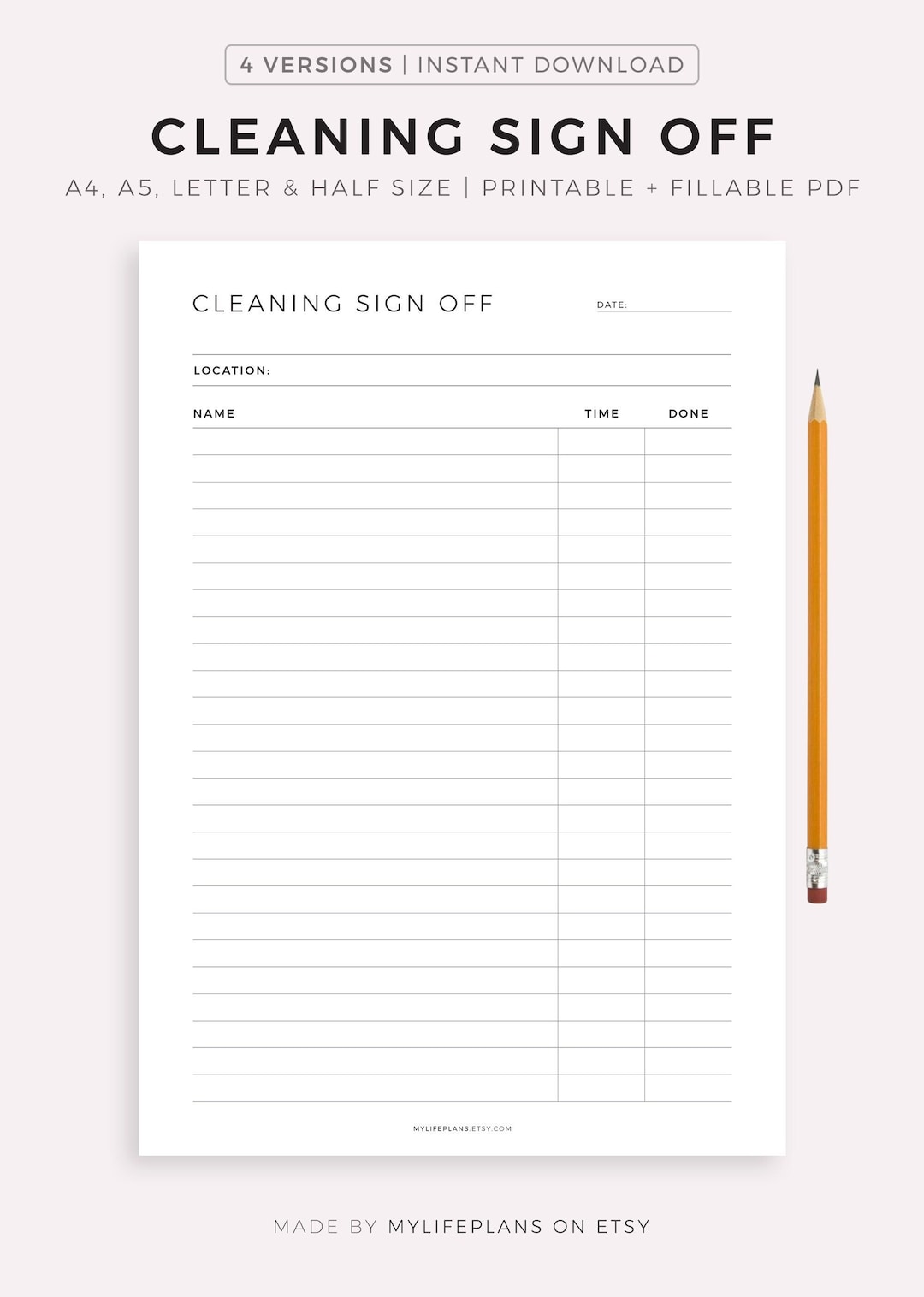 Cleaning Sign off Sheet Printable, Restroom Cleaning, Bathroom Cleaner ...