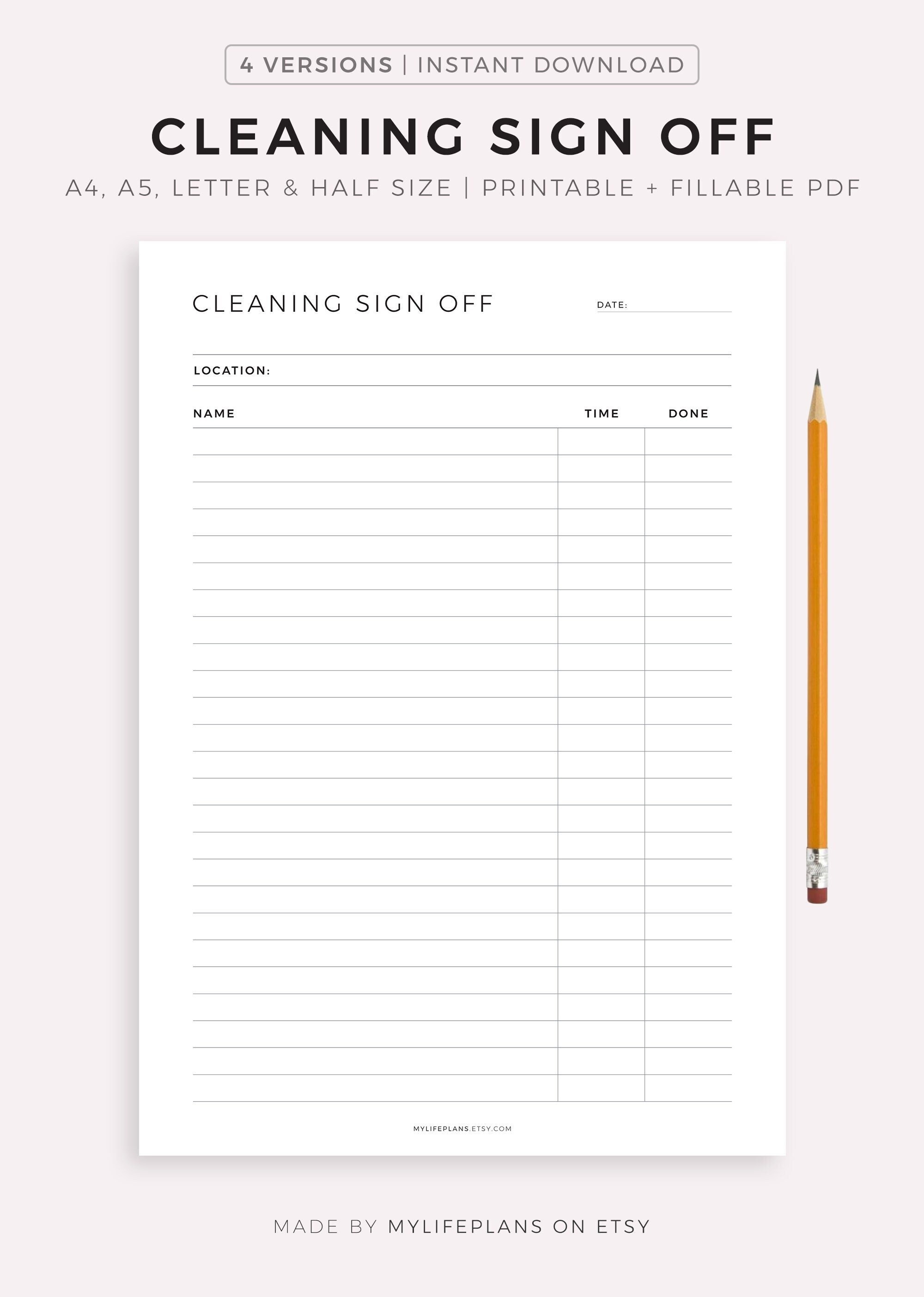 Editable Printable Sign Off Sheet