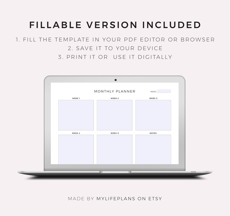 Monthly Planner Printable Landscape Minimalist Monthly - Etsy