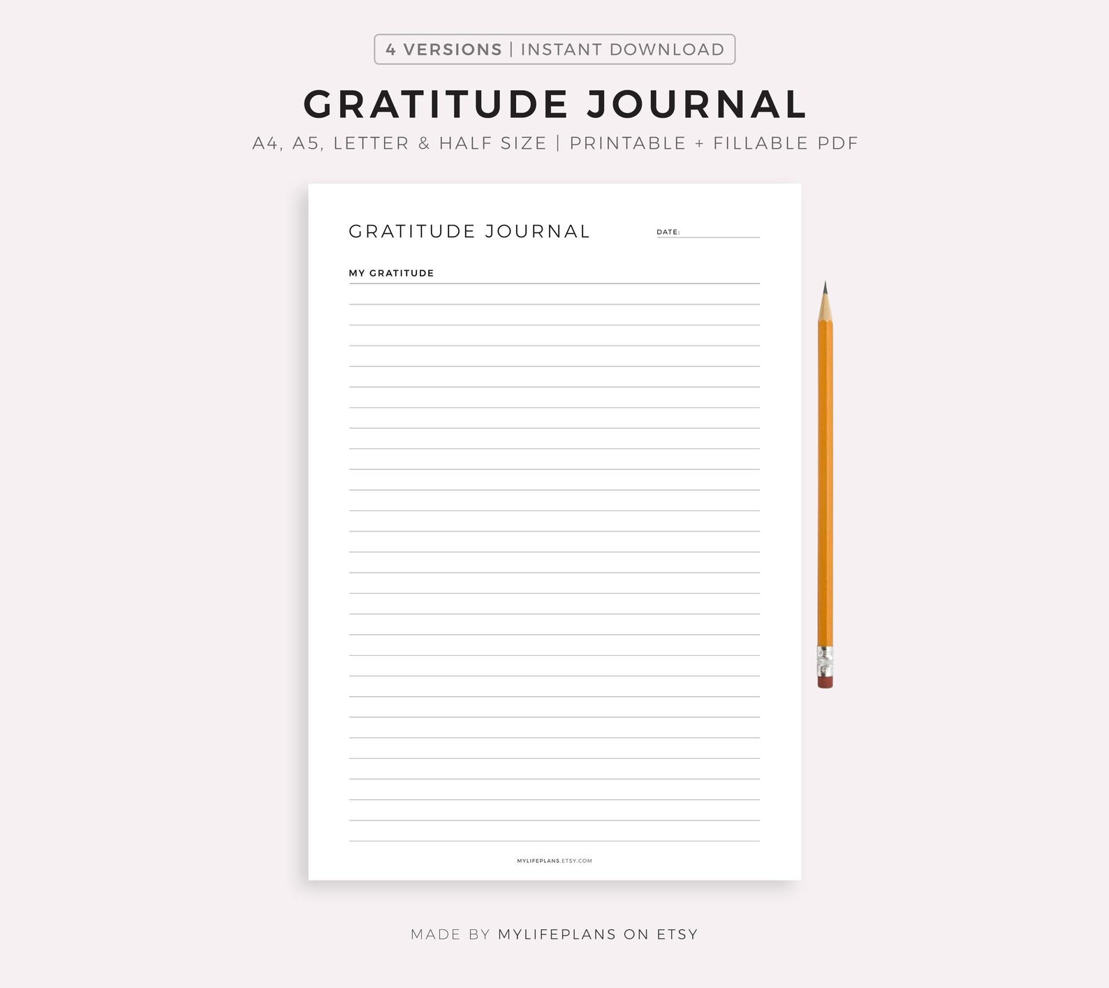 Simple Gratitude Journal Printable Template, Gratitude Notebook ...