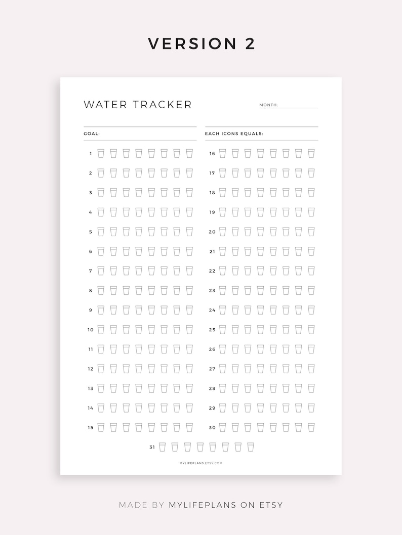 Monthly Water Tracker Printable, 31 Day Water Challenge, Hydration ...