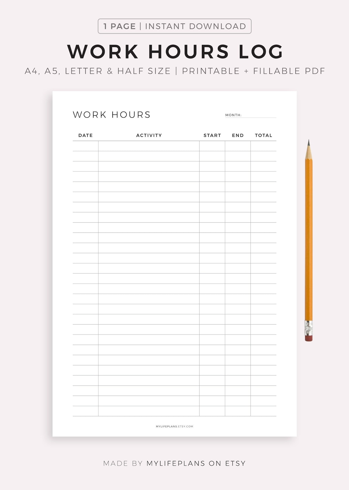 Working Hours Log Printable Work Time Tracker Activity - Etsy