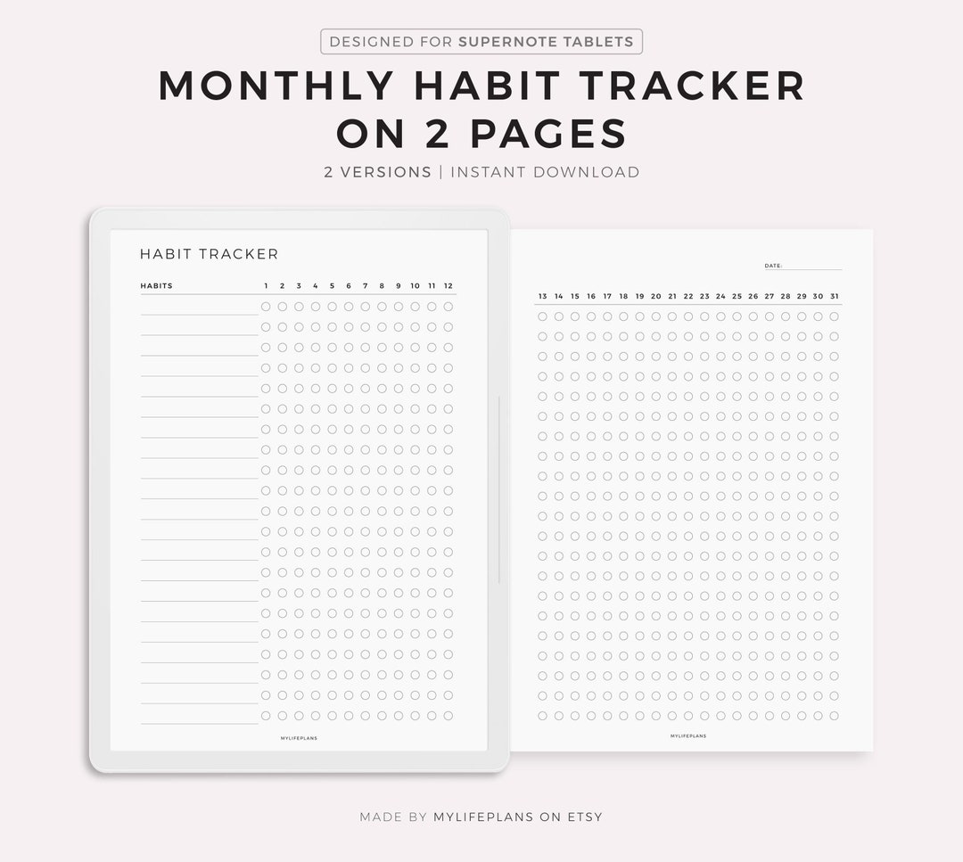 Monthly Habit Tracker on Two Pages, Routine Planner, 30 Day Habit ...