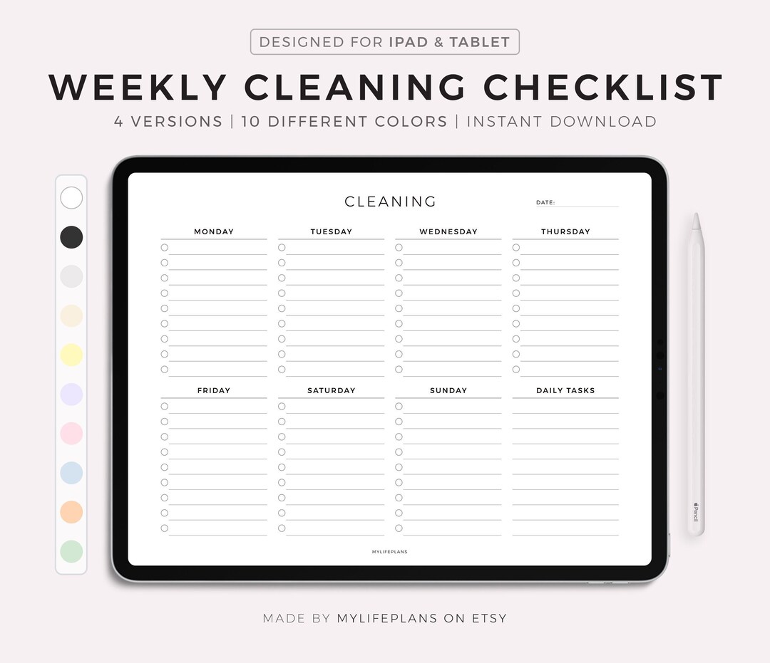 Weekly Cleaning Checklist Digital Landscape, Cleaning to Do List ...