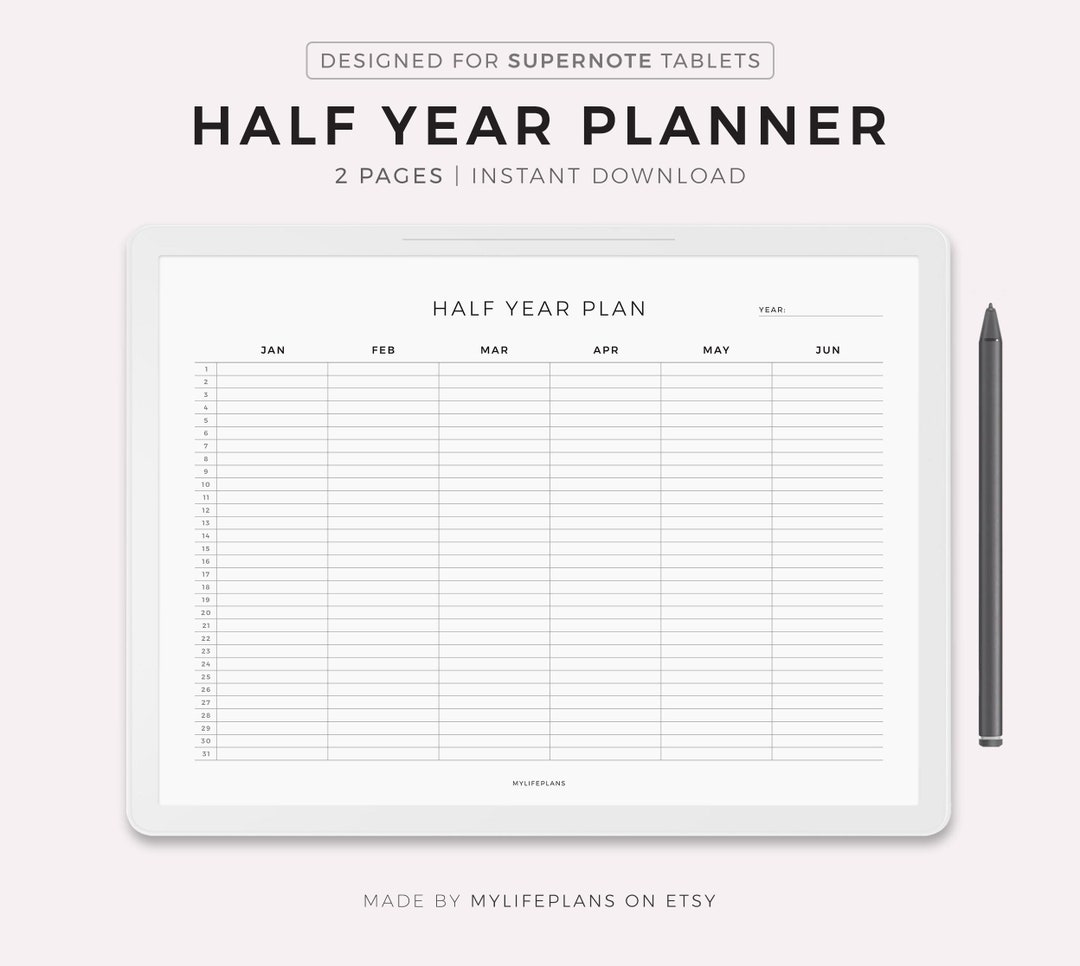 Half Year Planner for Supernote A5X2/A5X/A5/A6X2/A6X/A6, Landscape ...