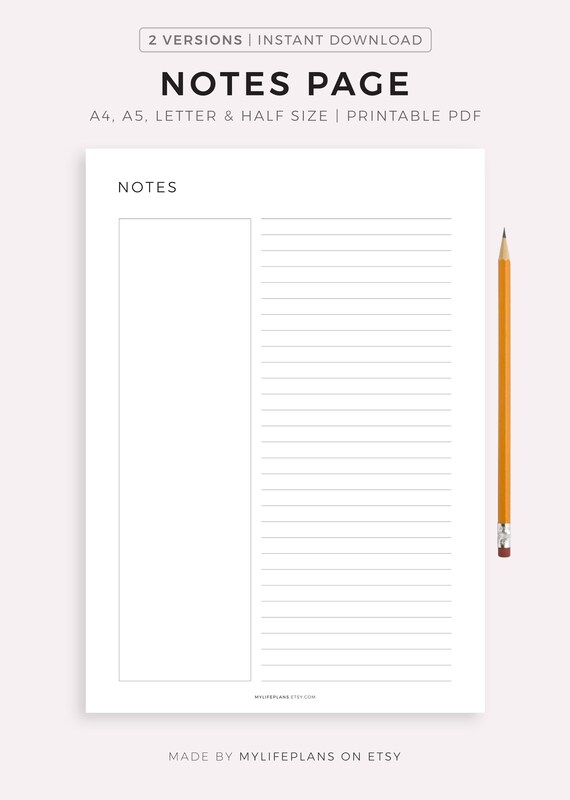Printable Notes Page Notes Template Note Taking Writing | Etsy