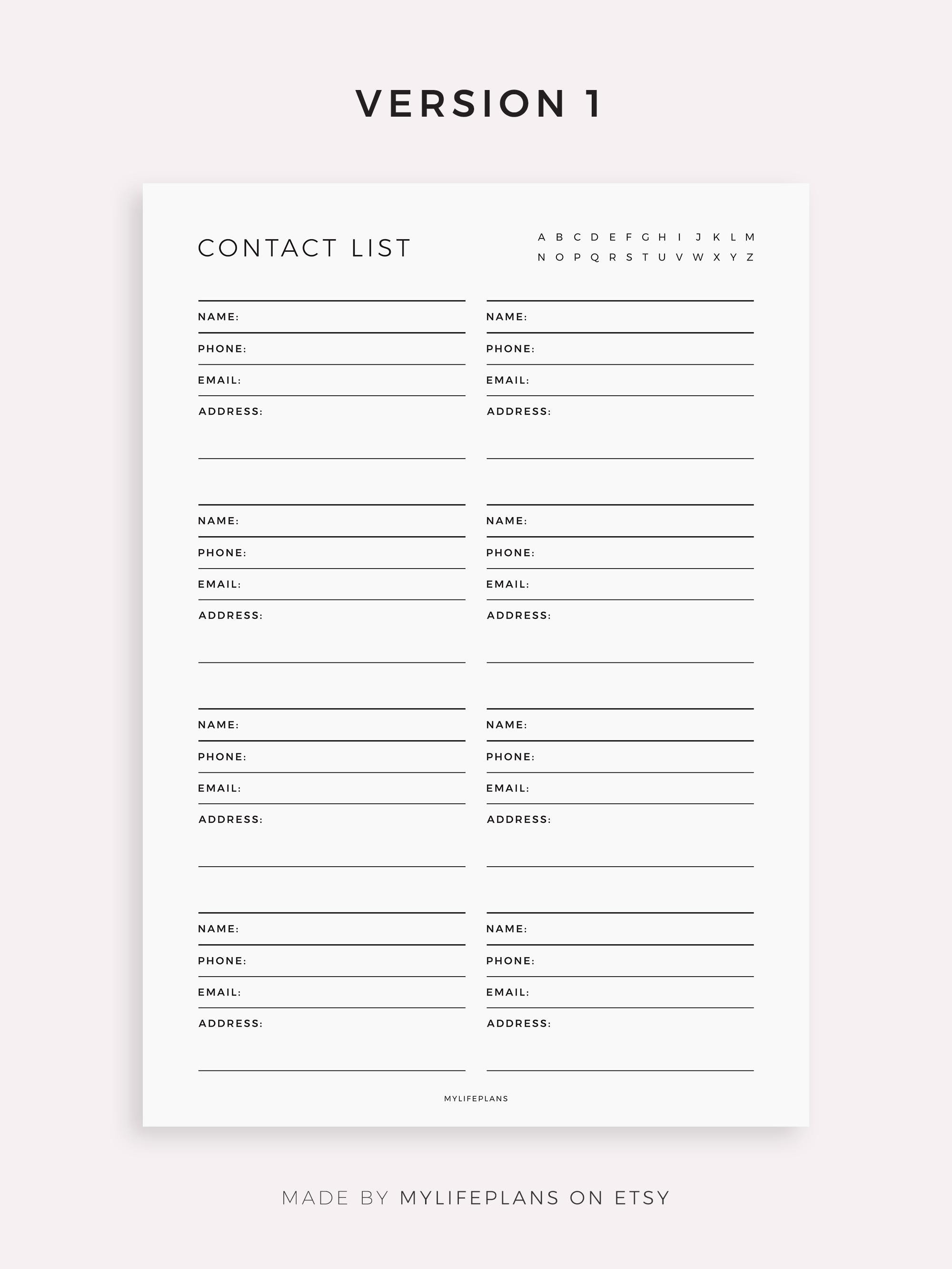 Contacts List Template for Remarkable Paper Pro, Instant Download - Etsy