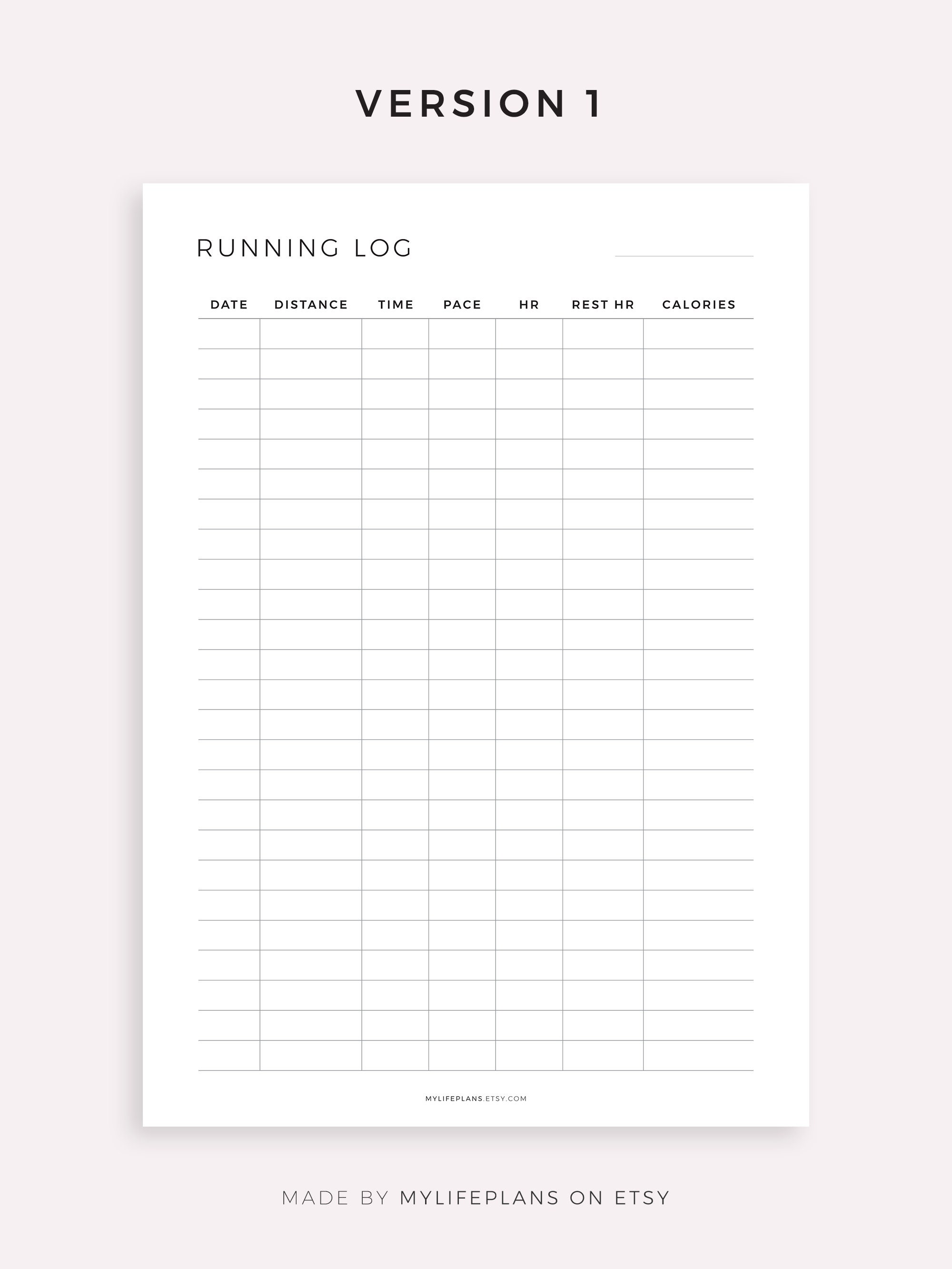 Printable Running Log Template Running Tracker Cardio - Etsy