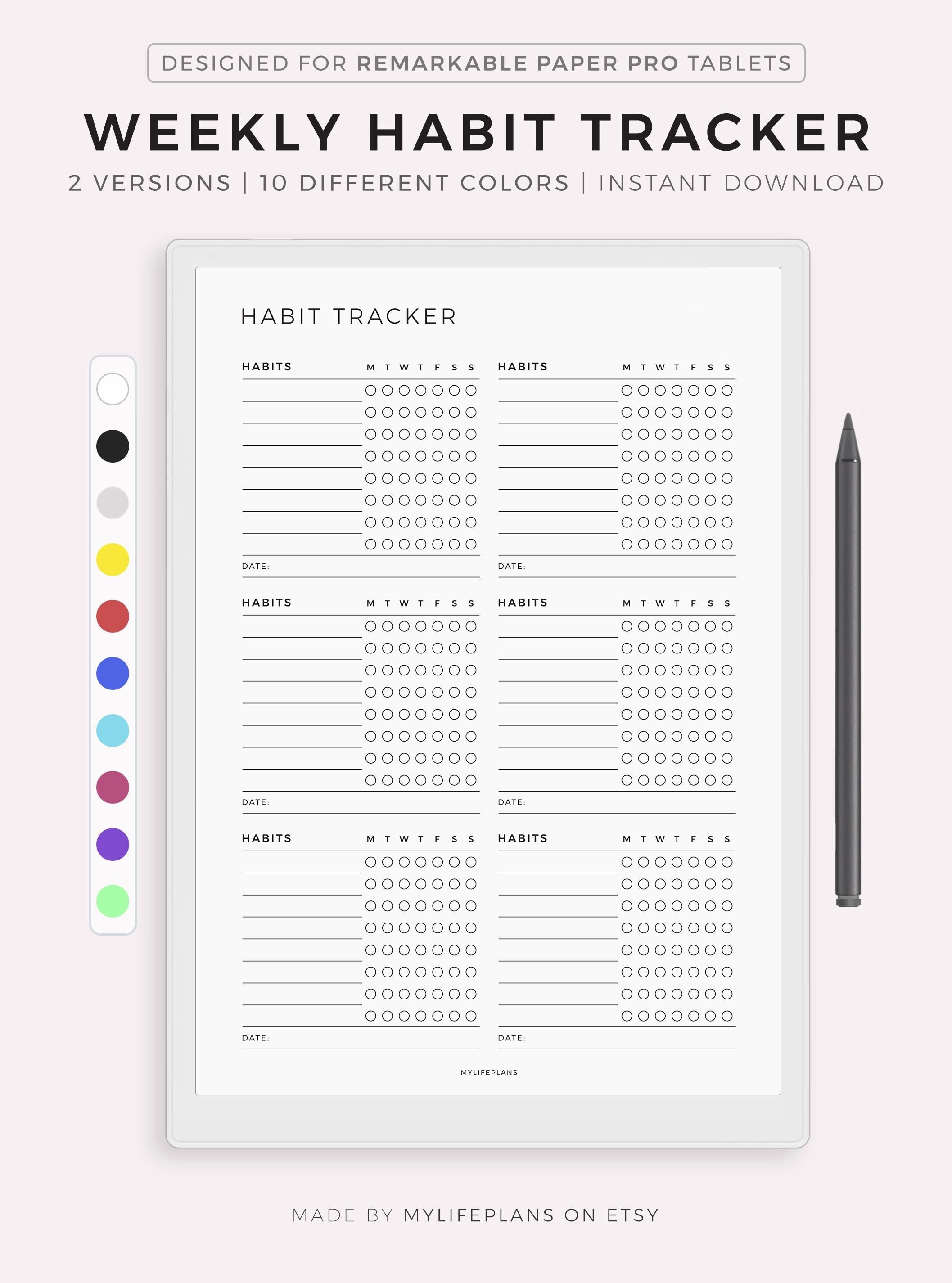 Weekly Habit Tracker for Remarkable Paper Pro, Habit Tracker Template ...