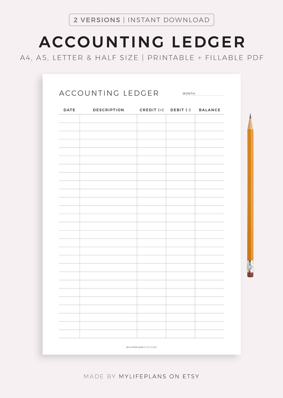 Accounting Ledger Printable, Small Business Bookkeeping, Log for Credit ...