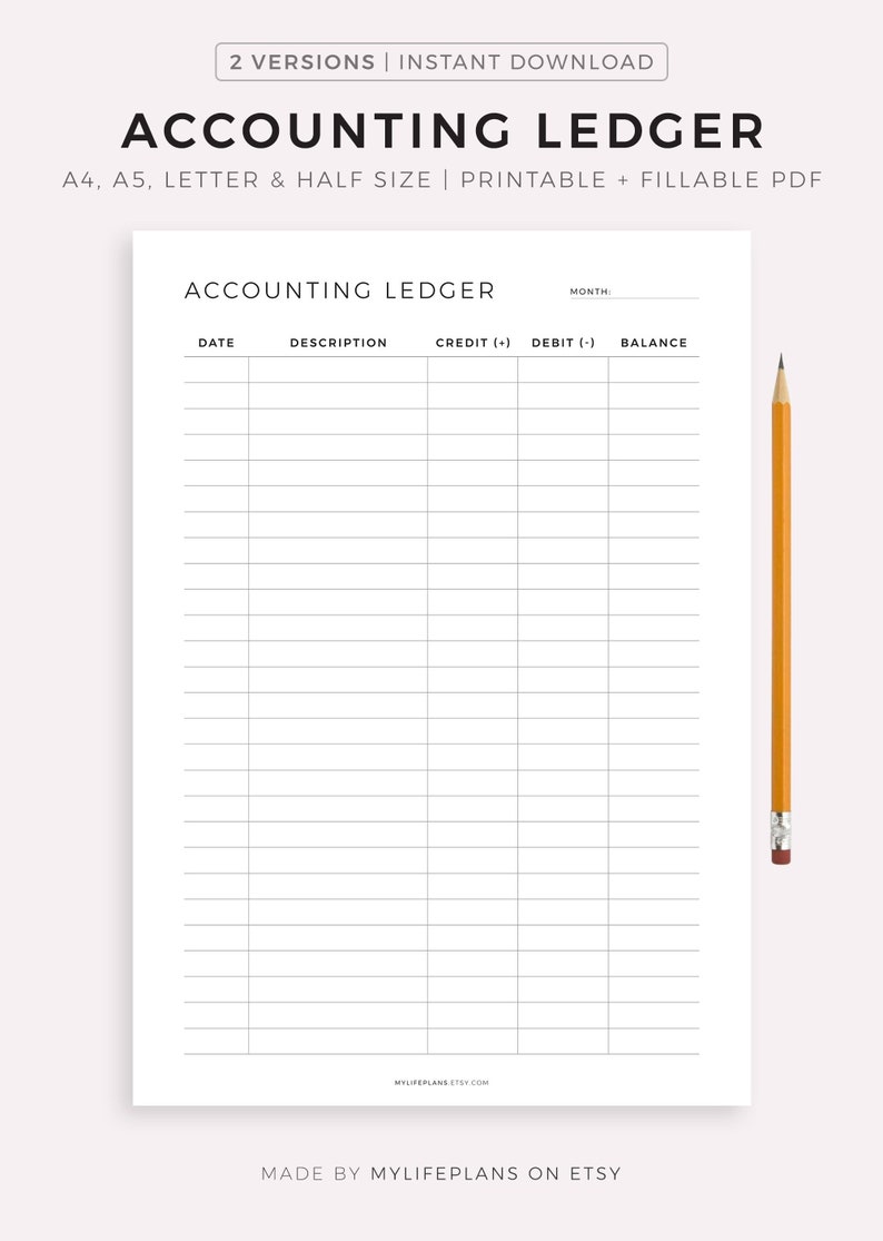 Accounting Ledger Printable Small Business Bookkeeping Log - Etsy