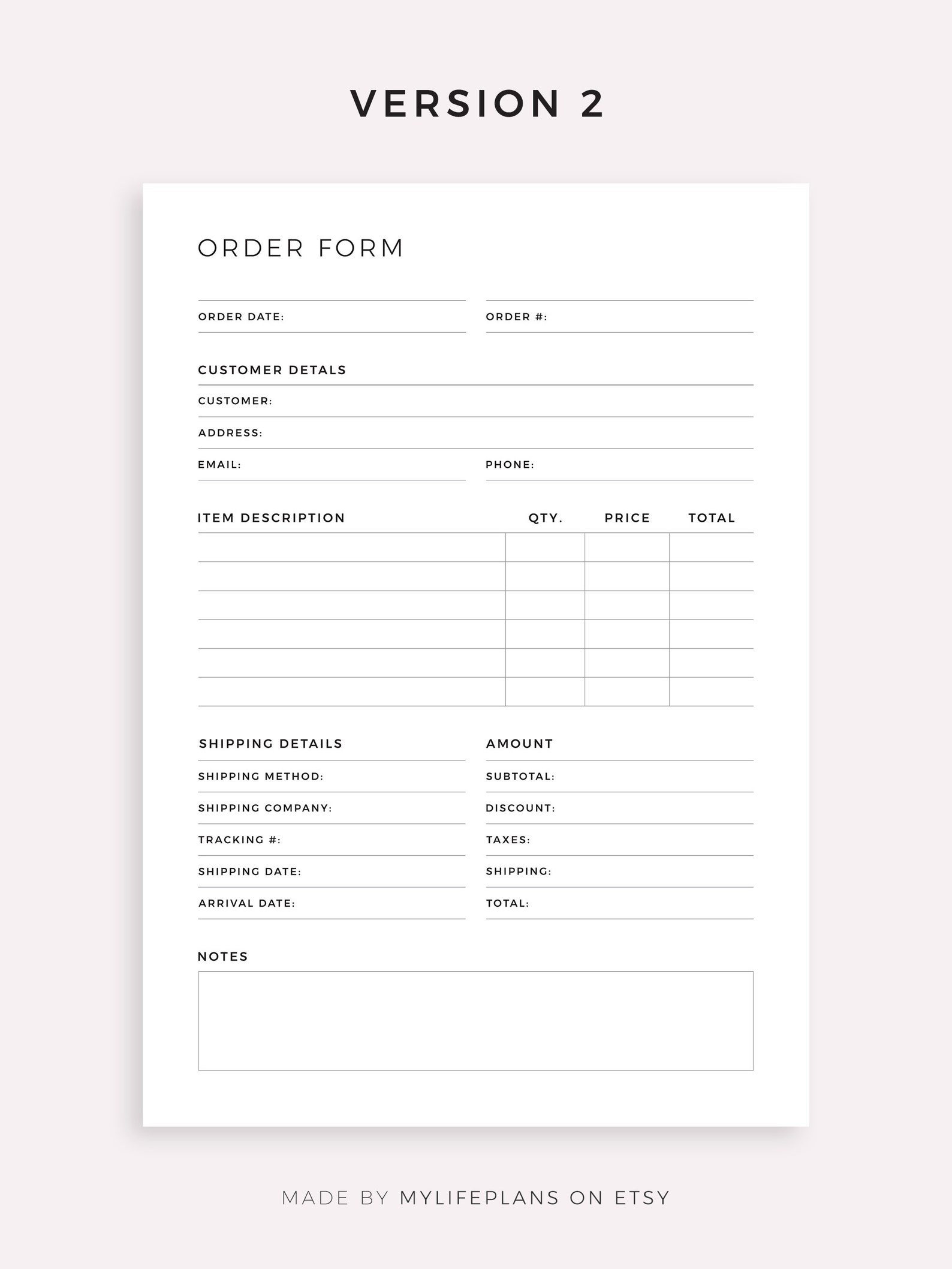 Fillable Order Form Template Printable, Order Form for Small Business ...