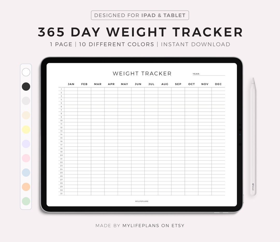365 Day Weight Tracker Digital Landscape, Daily Weight Journal, Weight ...