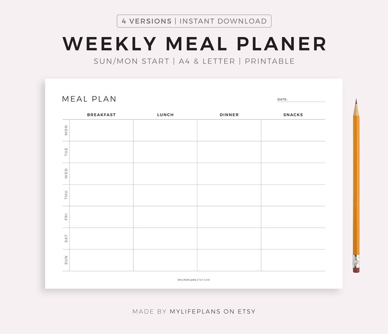 Weekly Meal Planning Printable Landscape 7 Day Menu Planner - Etsy