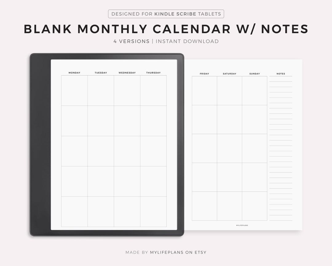 Blank Monthly Calendar With Notes, 2 Page Calendar Template, Compatible ...
