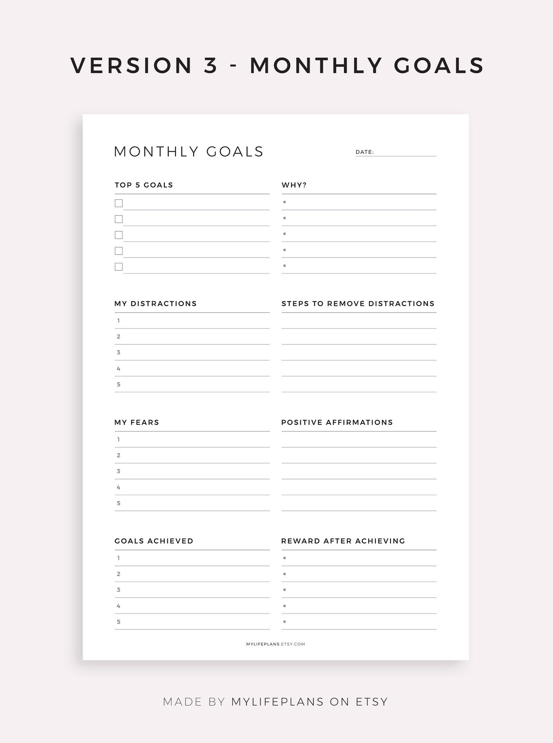 Goal Planner Printable & Fillable PDF Yearly Goals | Etsy UK