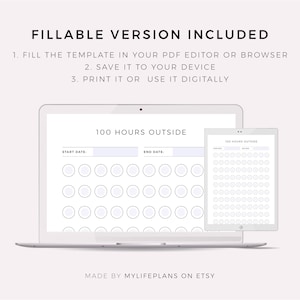 100 Hours Outside Tracker Printable, Track Your Time Outdoors, Activity ...