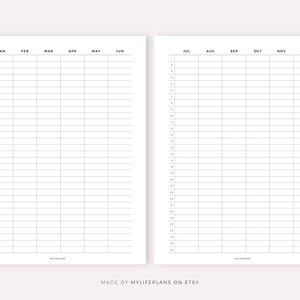 Digital Year Calendar on Two Pages, Undated Calendar, Year at a Glance ...