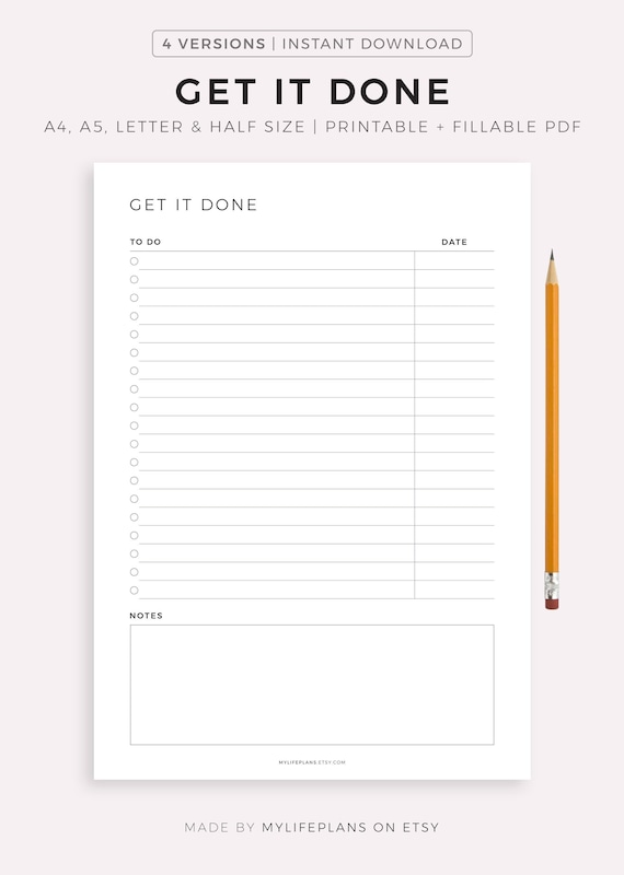 Get It Done Printable to Do List Template Task List - Etsy