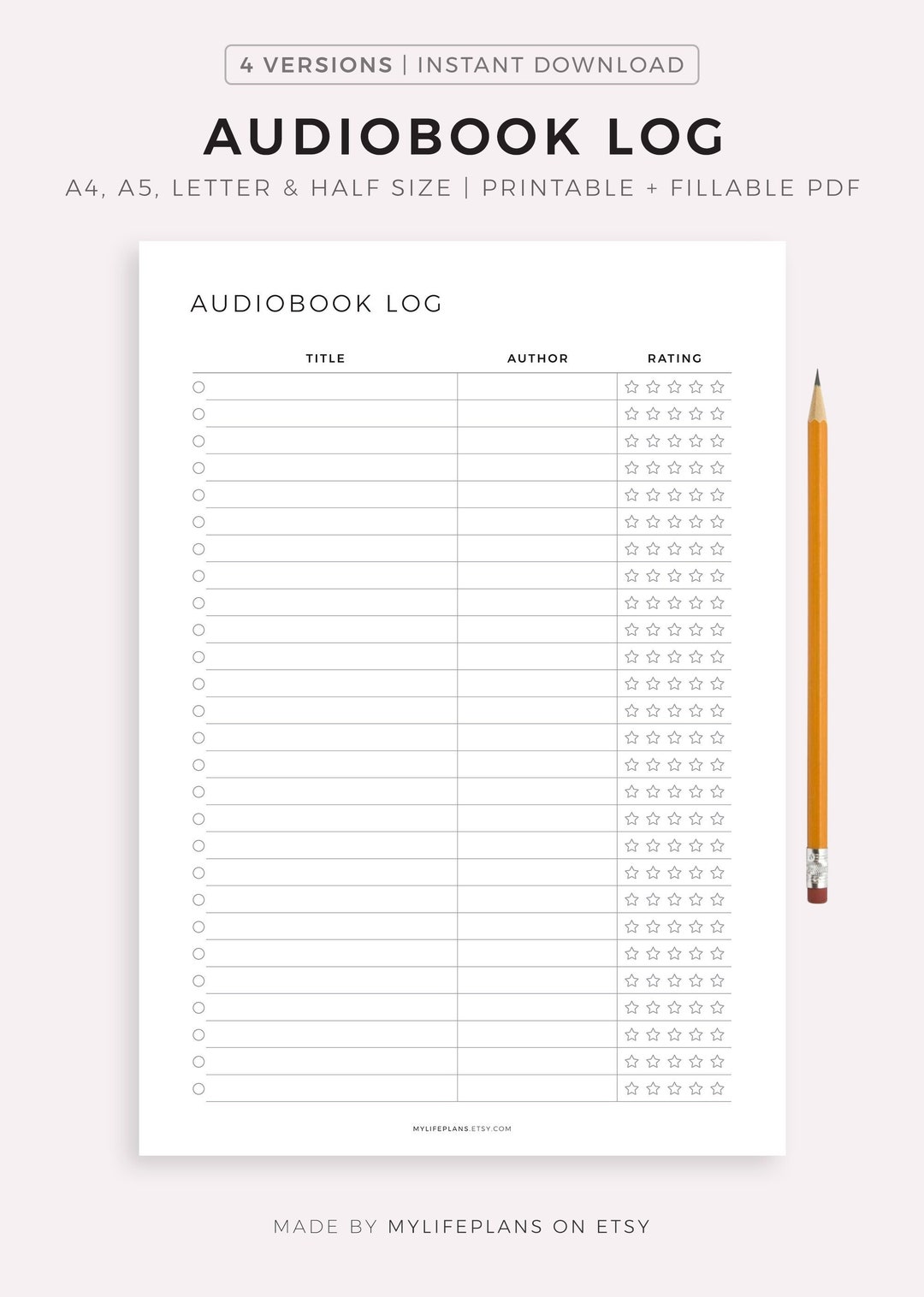 Audiobook Log Printable, Audiobook Tracker & Journal, Book Lovers ...