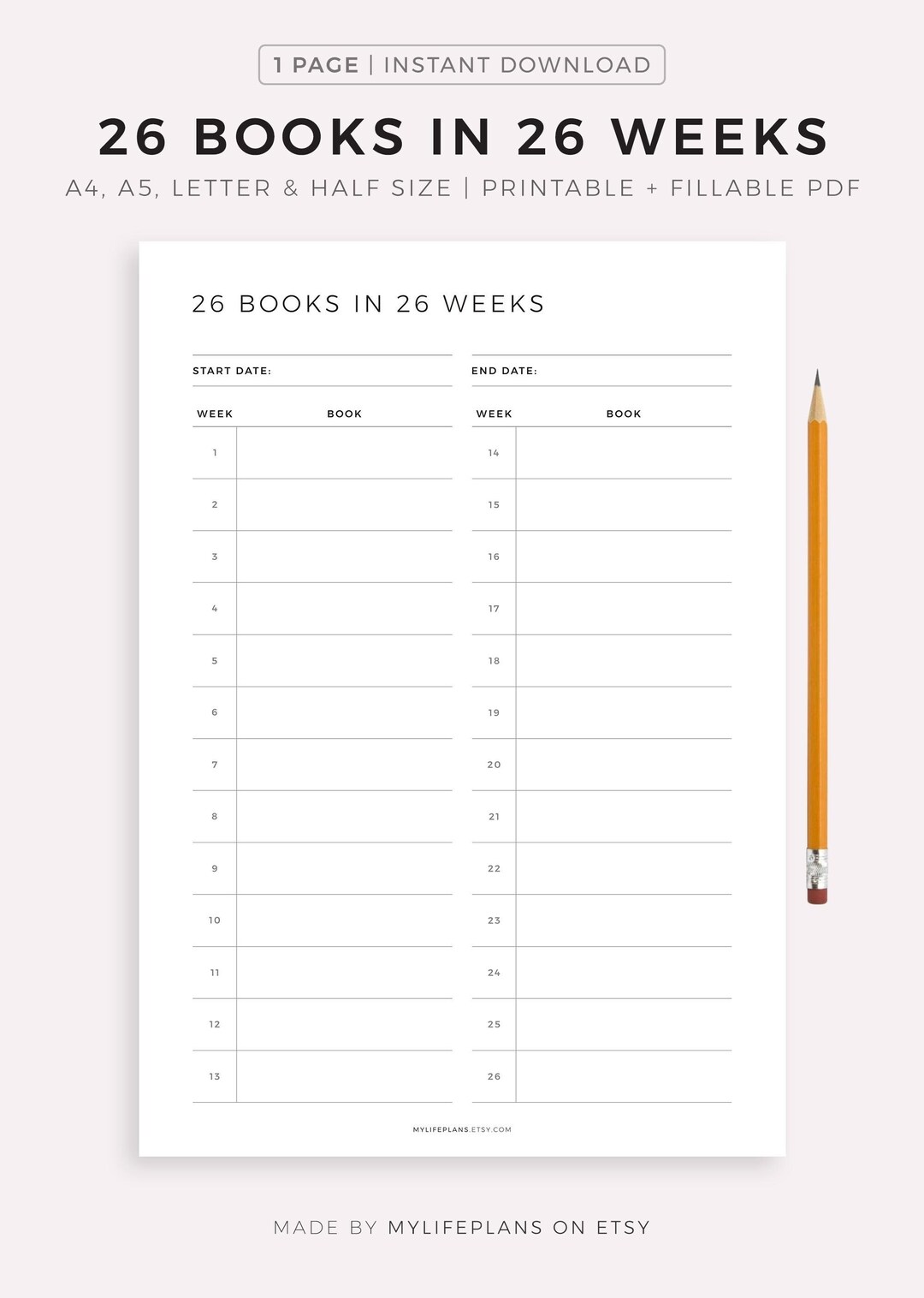 Read 26 Books in 26 Weeks Challenge, Book Reading Tracker, Books to ...