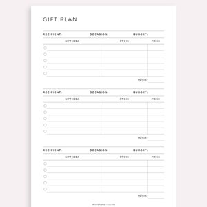 Gift Planner Printable, Gift Ideas, Gift Shopping List, Gift Tracker ...