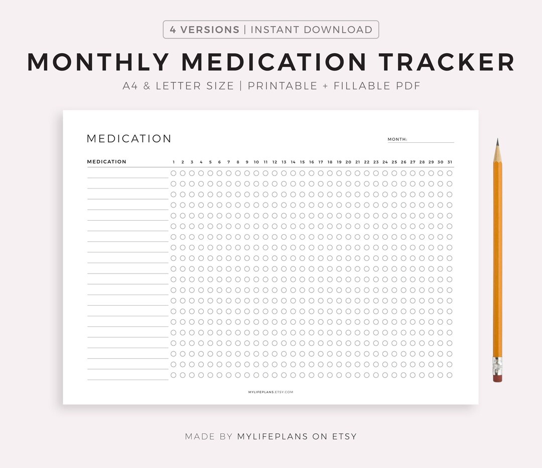 Monthly Medication Tracker Printable, Medication Schedule, Medication ...