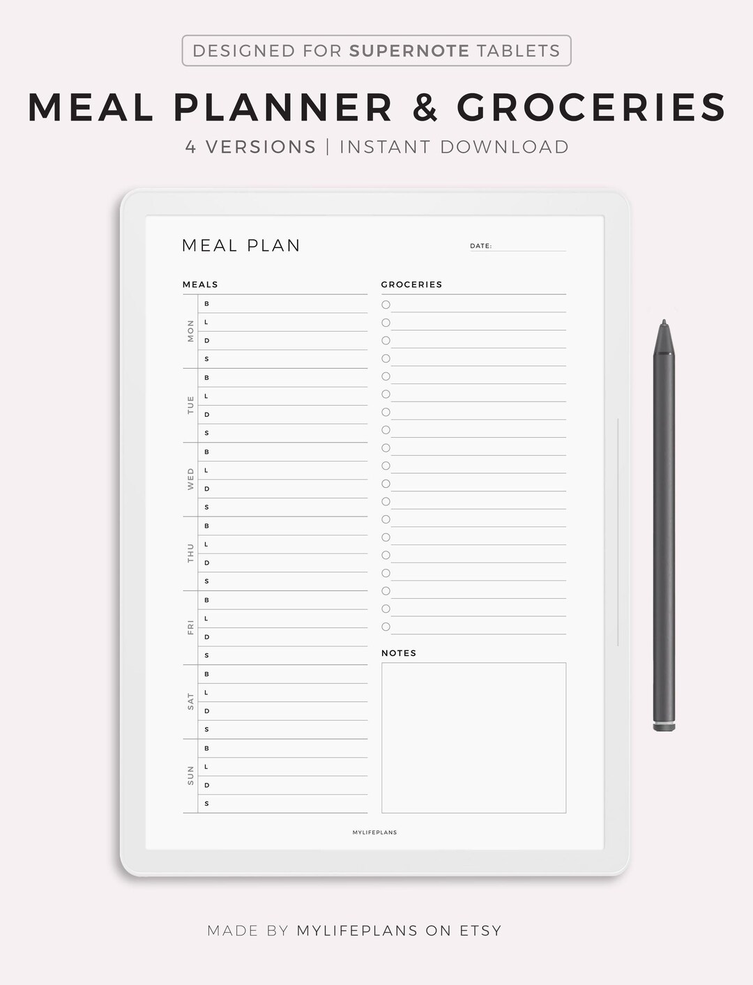 Weekly Meal Planner With Grocery List, 7 Day Menu Plan, Food Planner ...