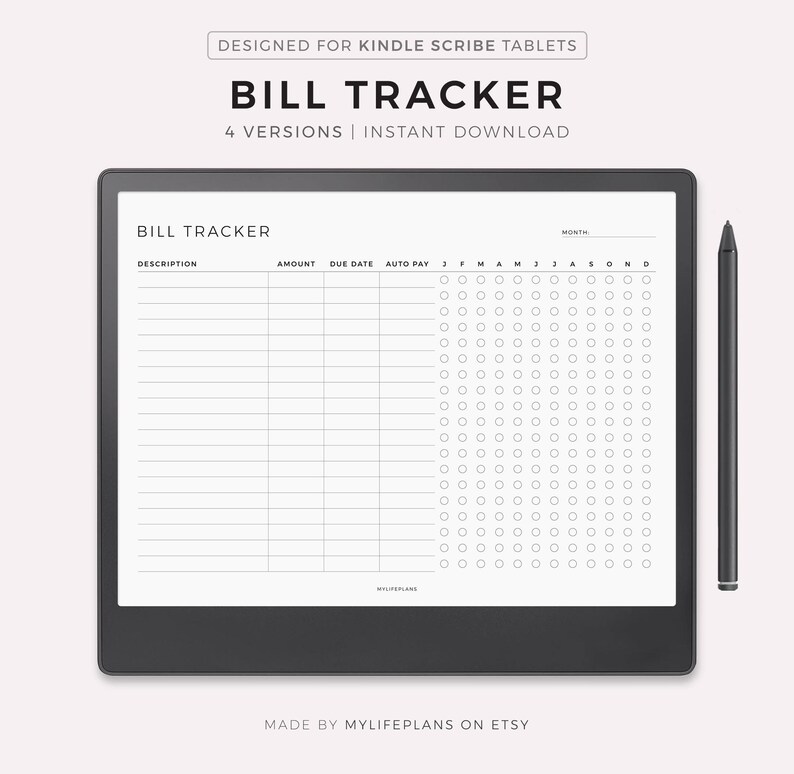 Bill Tracker Template for Kindle Scribe, Instant Download - Etsy