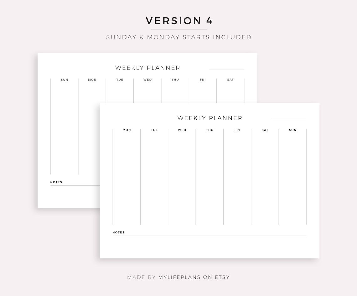 Weekly Planner Printable Landscape Minimalist Weekly - Etsy