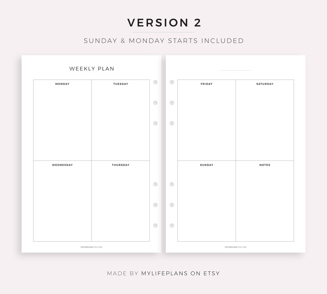 Weekly Planner Printable Vertical Minimalist Weekly Schedule | Etsy