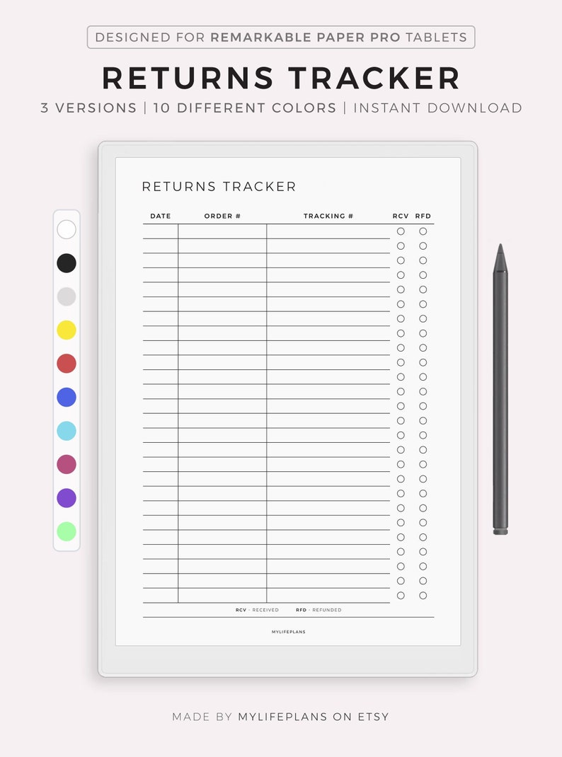 Returns Tracker for Remarkable Paper Pro, Instant Download - Etsy