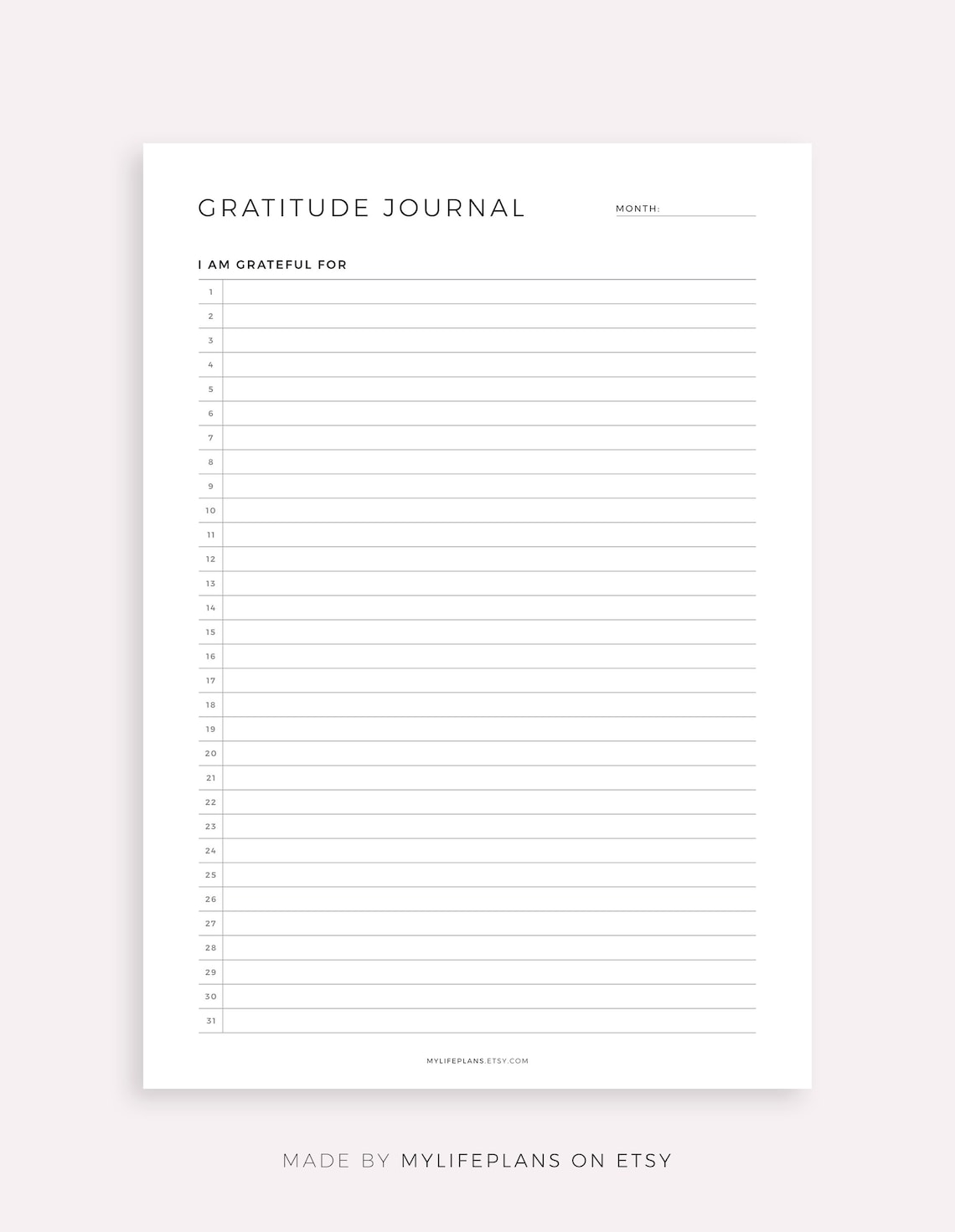 30 Days of Gratitude Printable Template, Daily Gratitude Journal ...