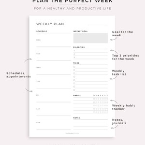 Weekly Goal Planner Printable, Weekly to Do List, Week at a Glance ...