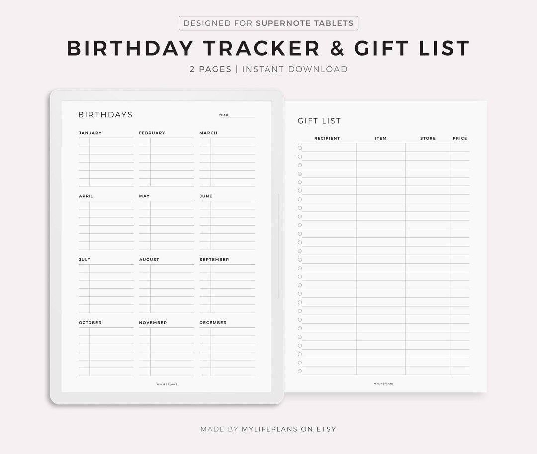 Birthday Tracker & Gift List Template, Birthday Planner, Birthday and ...