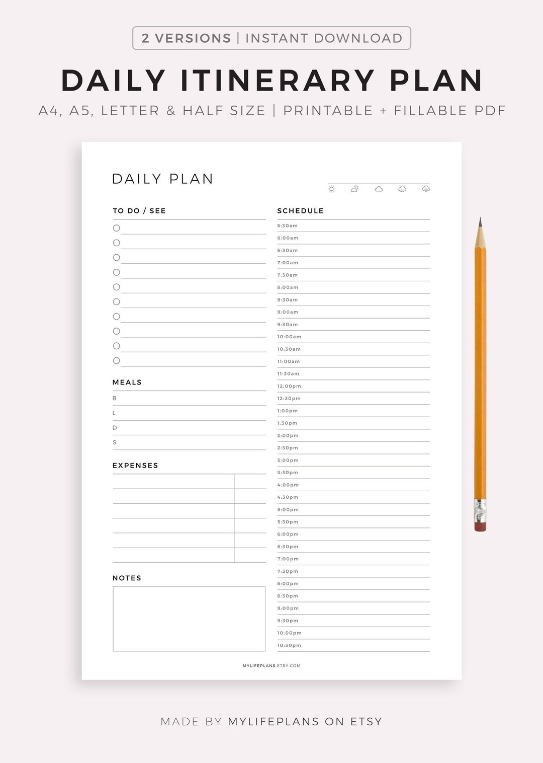 Daily Itinerary Planner, Vacation Day Planner, Travel Schedule, Daily ...
