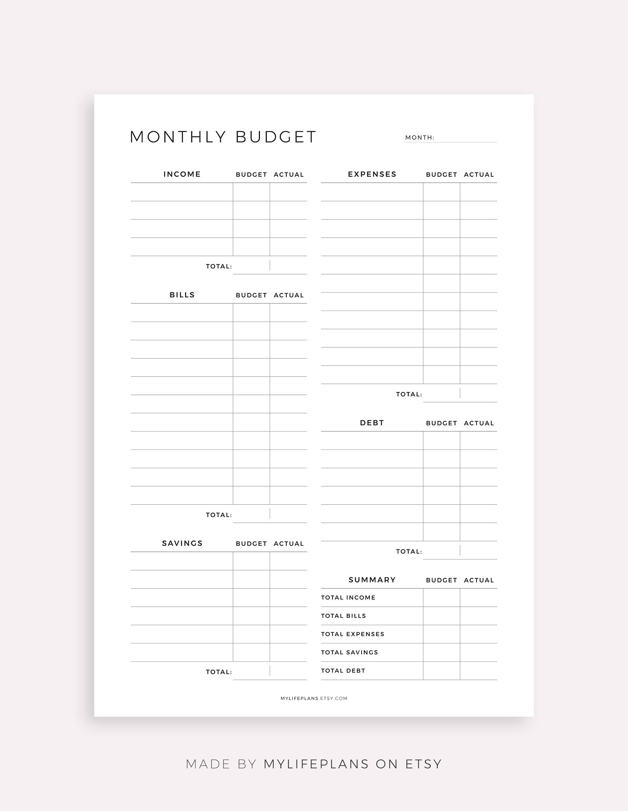 Monthly Budget Planner Printable & Fillable PDF Budget - Etsy Australia