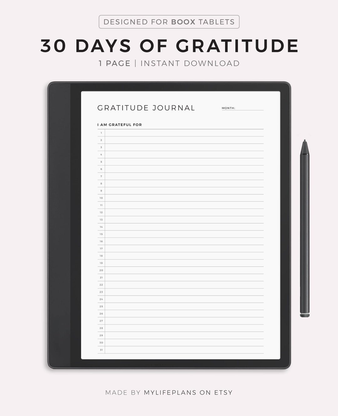30 Days of Gratitude Template, Daily Gratitude Journal, Gratitude Log ...