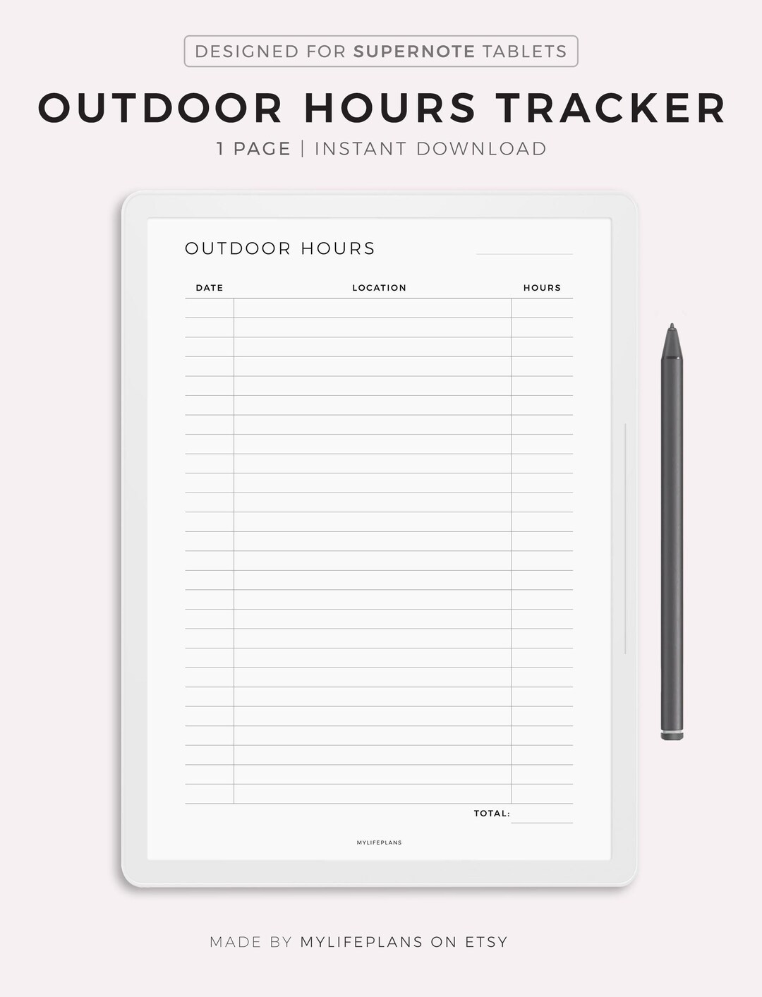Outdoor Hours Tracker for Supernote A5X/A5/A6X2/A6X/A6, Track Your Time ...