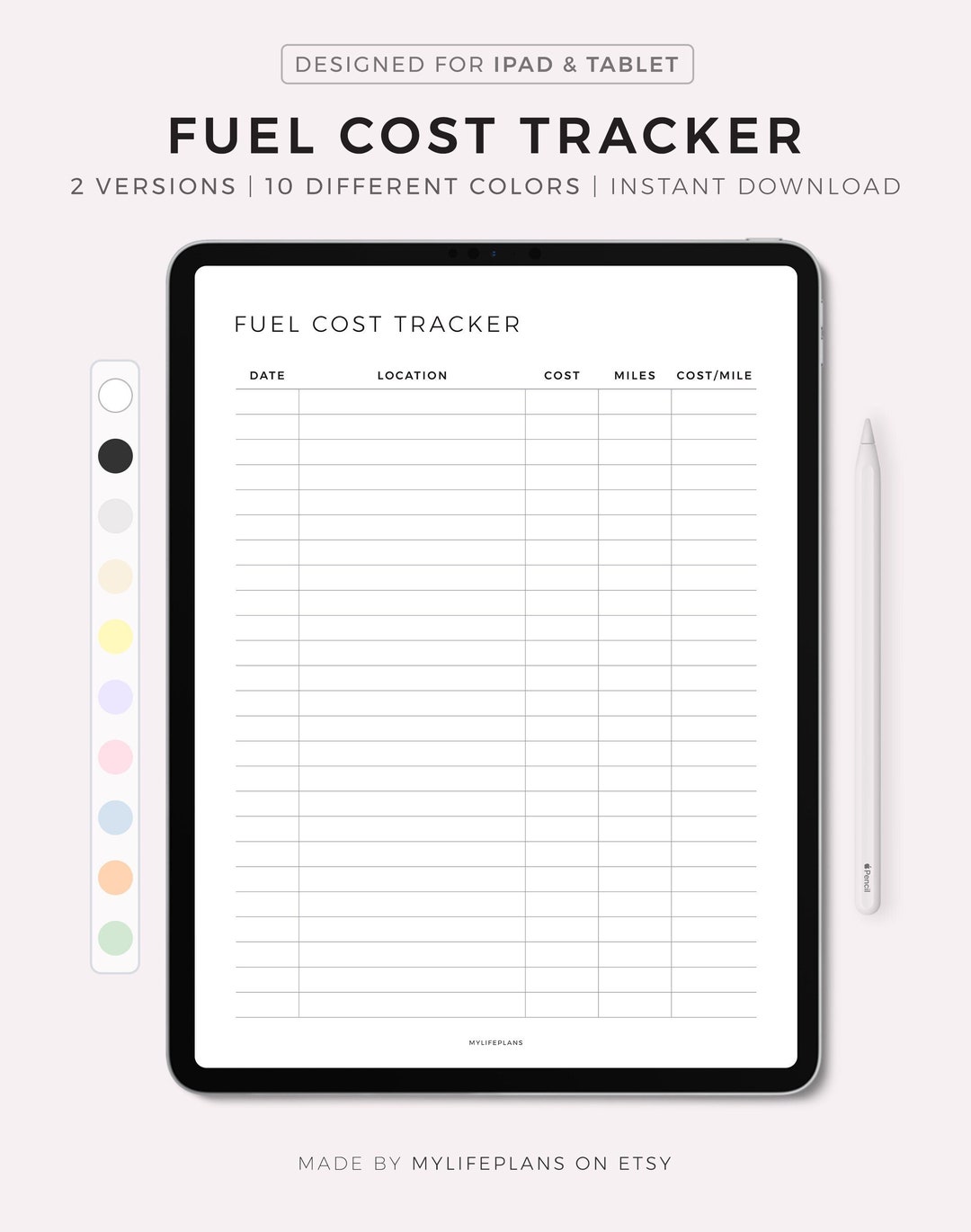 Digital Fuel Cost Tracker, Gas Price Tracker, Cost per Mile Log ...