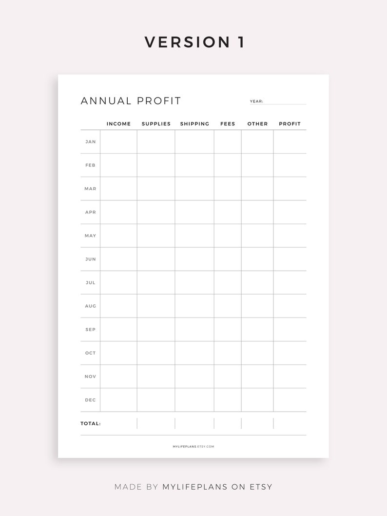Annual Profit Tracker Printable Business Profit Calculator - Etsy