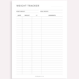 Simple Weight Tracker Printable, Weight Log Template, Weight Loss ...
