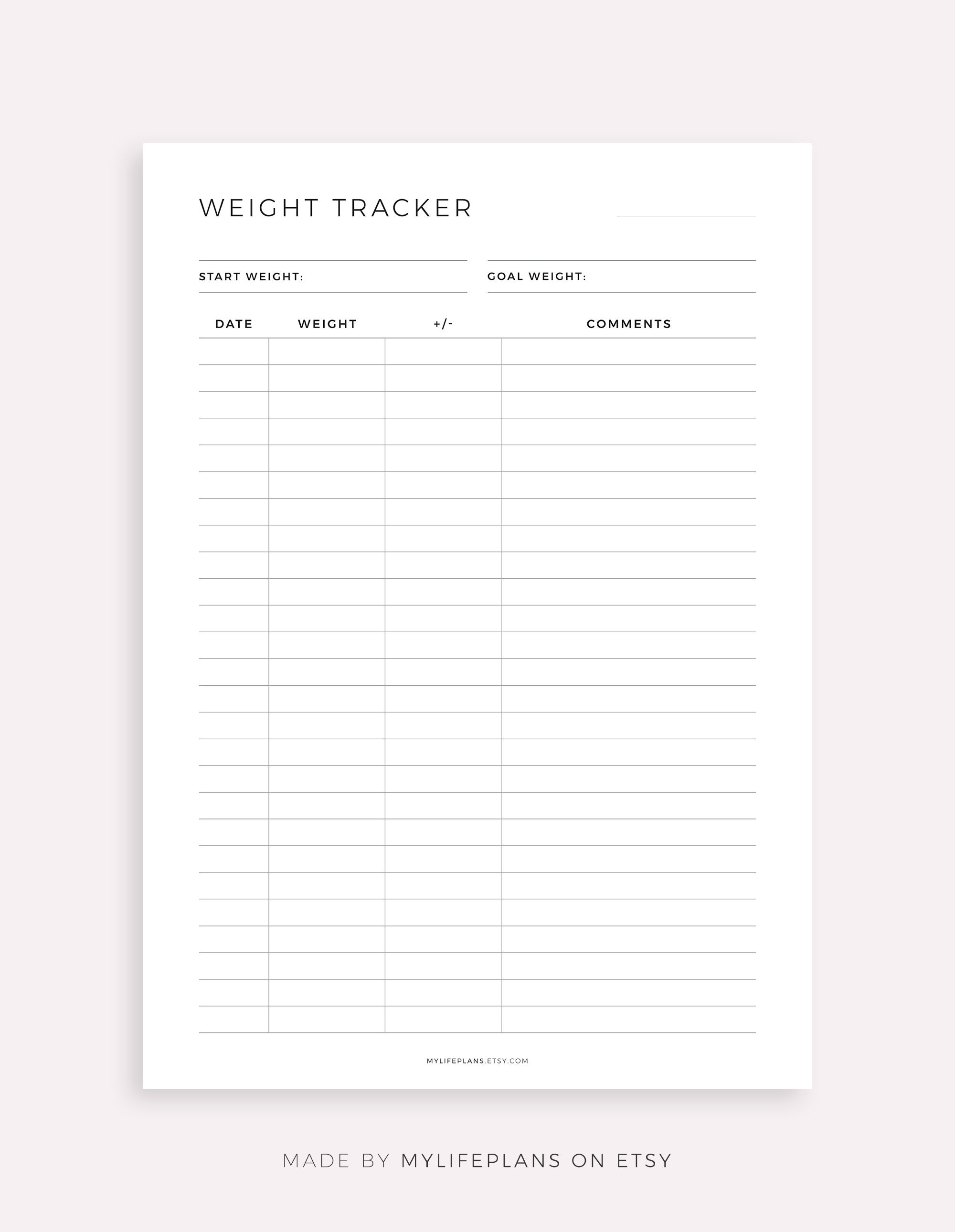 Simple Weight Tracker Printable Weight Log Template Weight - Etsy Australia