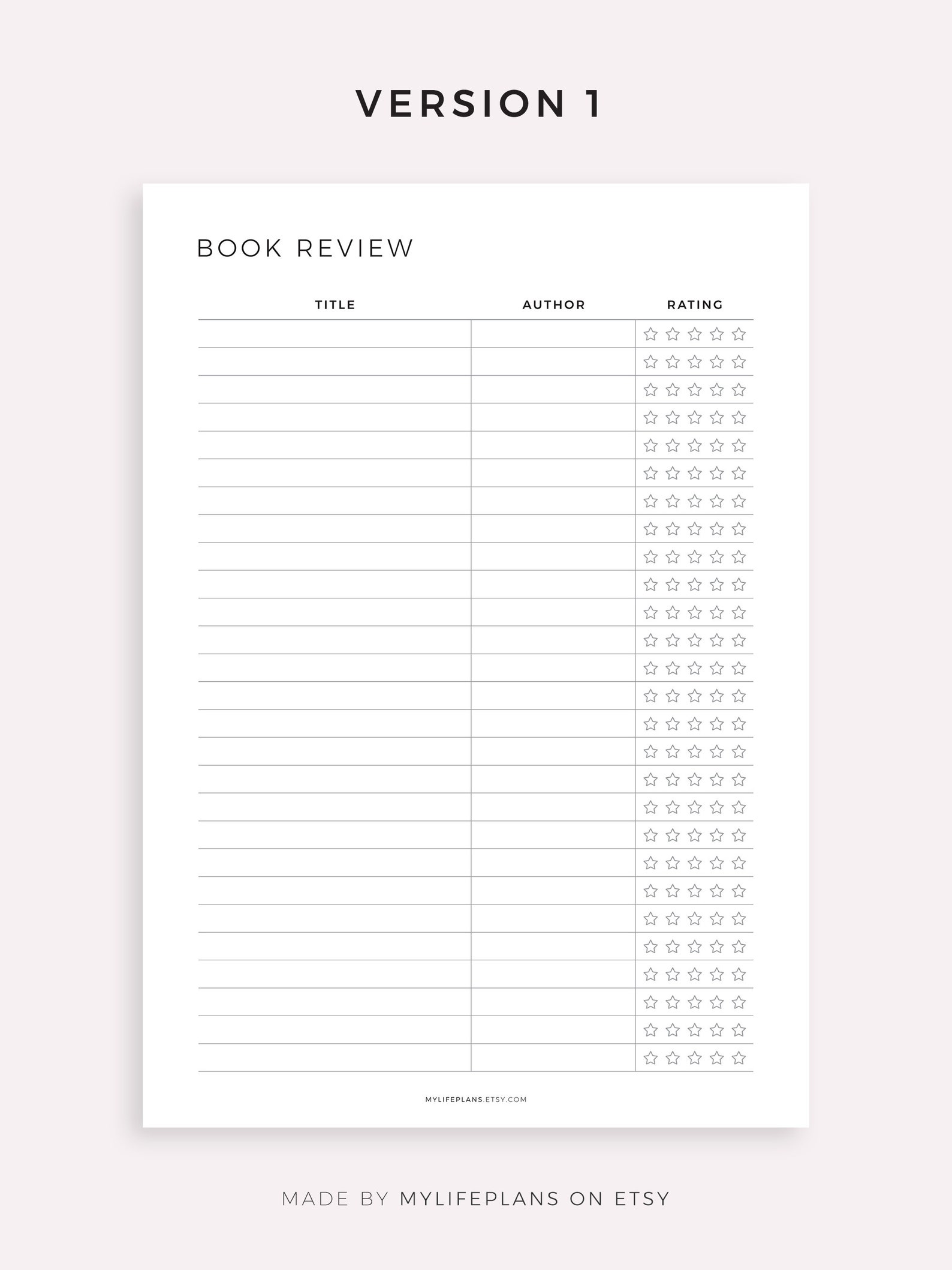 Simple Book Review Template Printable, Book Log and Review, Book Rating ...